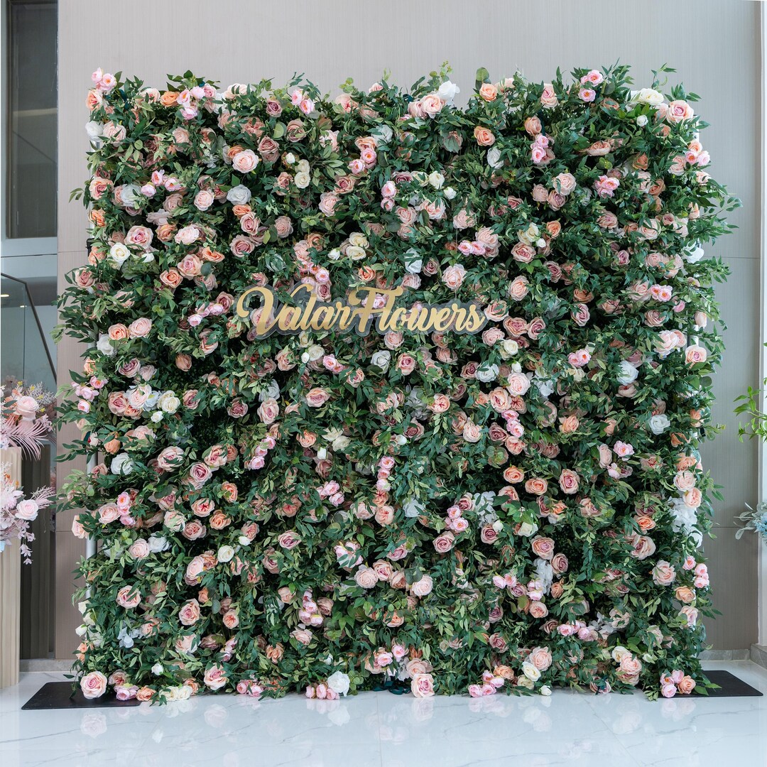 Luxurious Greenery and Blush Rose Flower Wall Backdrop for Weddings ...