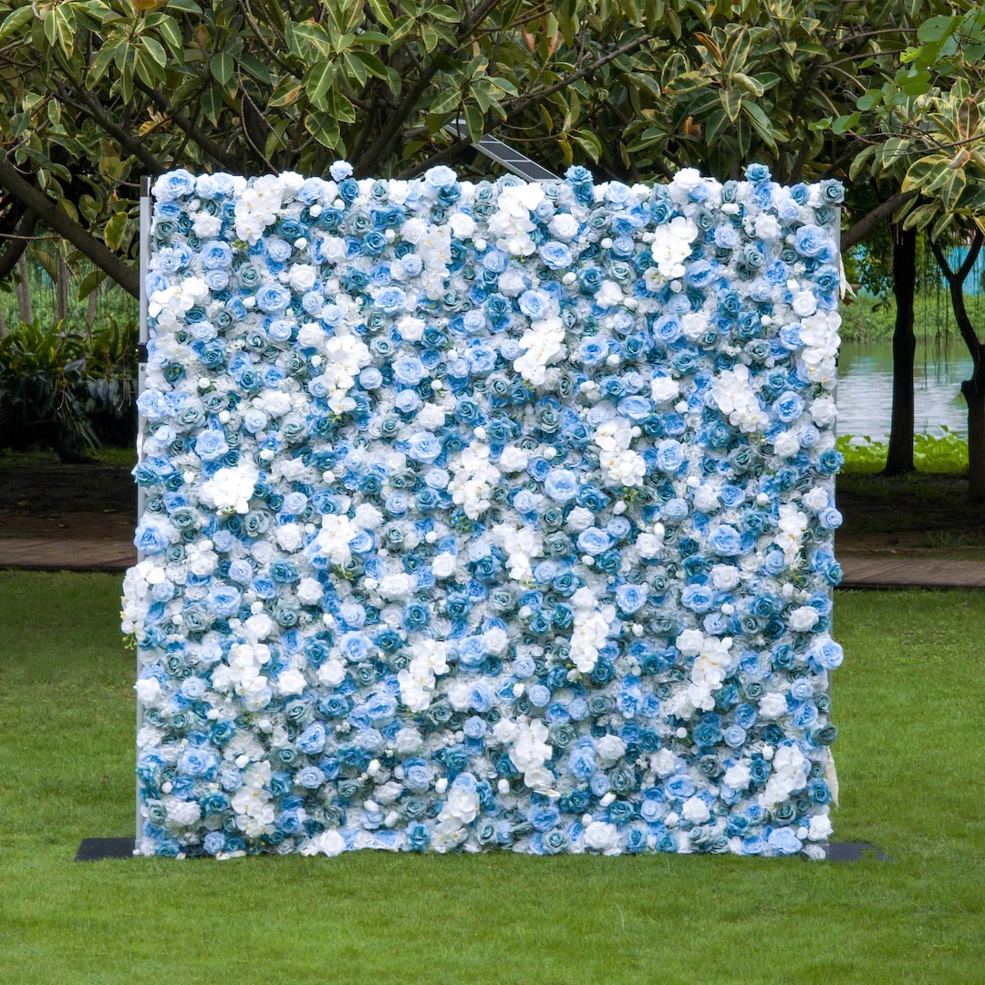 Elegant Floral Backdrop - Blue and White Artificial Flower Wall for ...