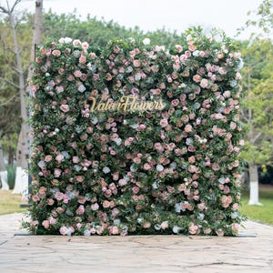 Luxurious Greenery and Blush Rose Flower Wall Backdrop for Weddings ...