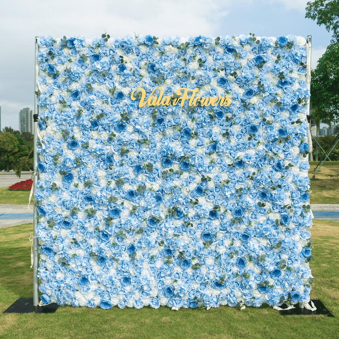 Blue Artificial Flower Wall, Roll up Fabric Backdrop - Etsy
