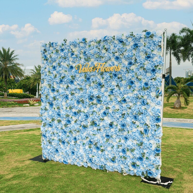 Blue Artificial Flower Wall, Roll up Fabric Backdrop - Etsy