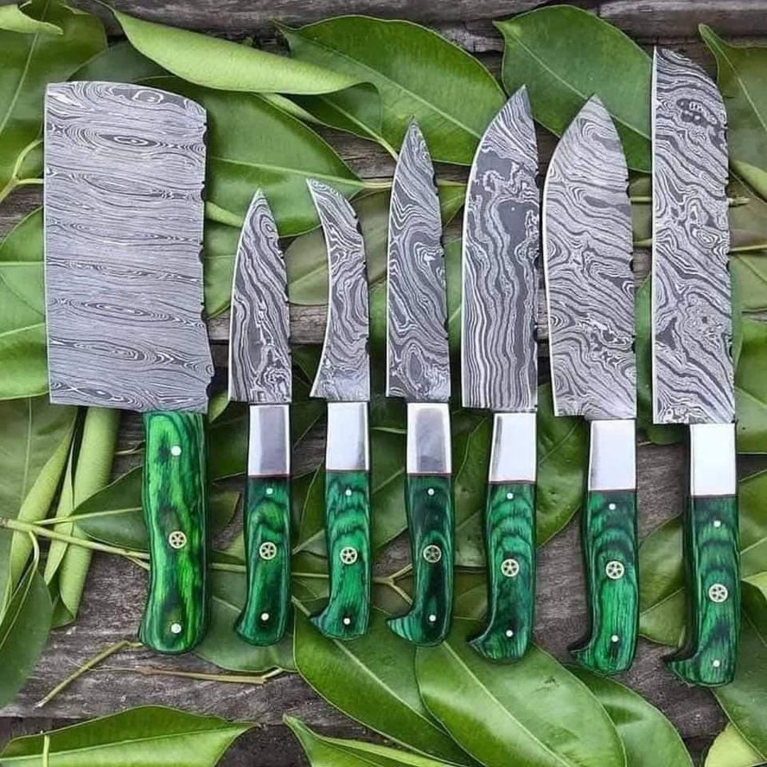 Japanese Chef Set, Japanese Kitchen Knife, Handmade Set, Damascus Steel ...