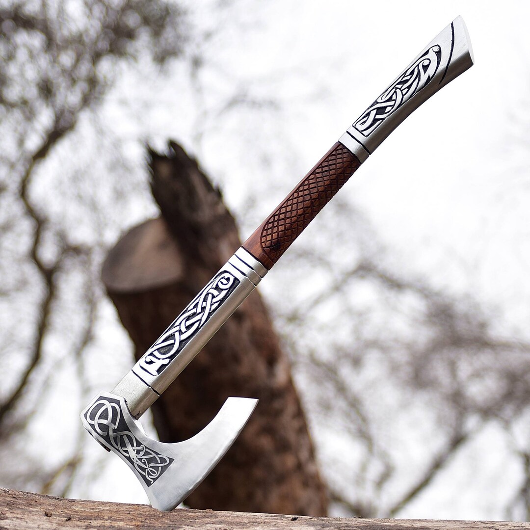 Handmade Damascus Ax With Leather Sheath, Engraved Axe, Camping Axe ...