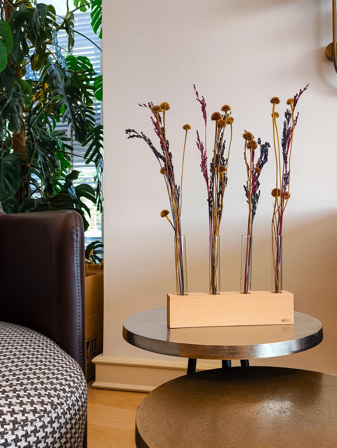 Modern Wooden Base Quadruple Dried Flower Arrangement - Etsy
