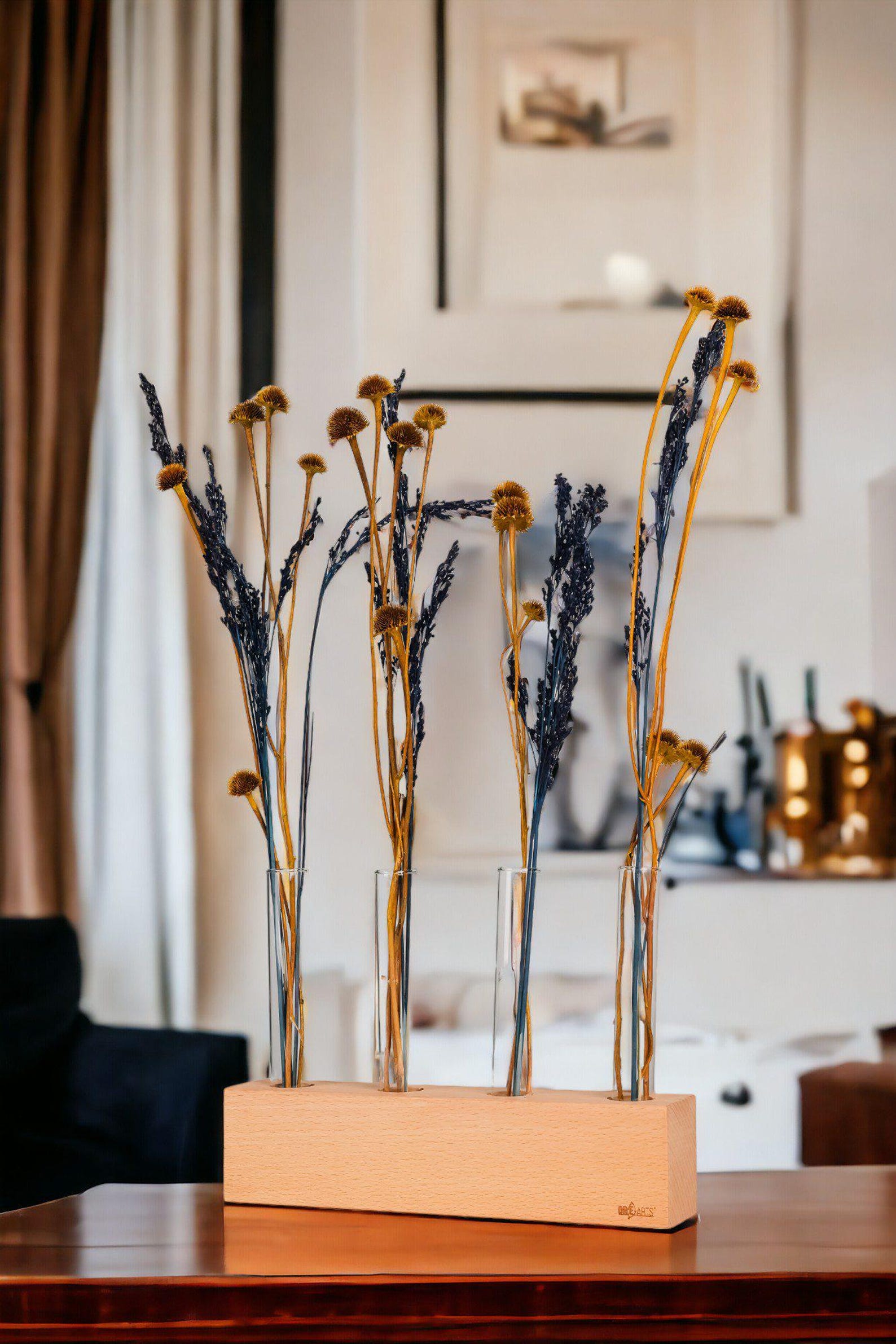 Modern Wooden Base Quadruple Dried Flower Arrangement - Etsy