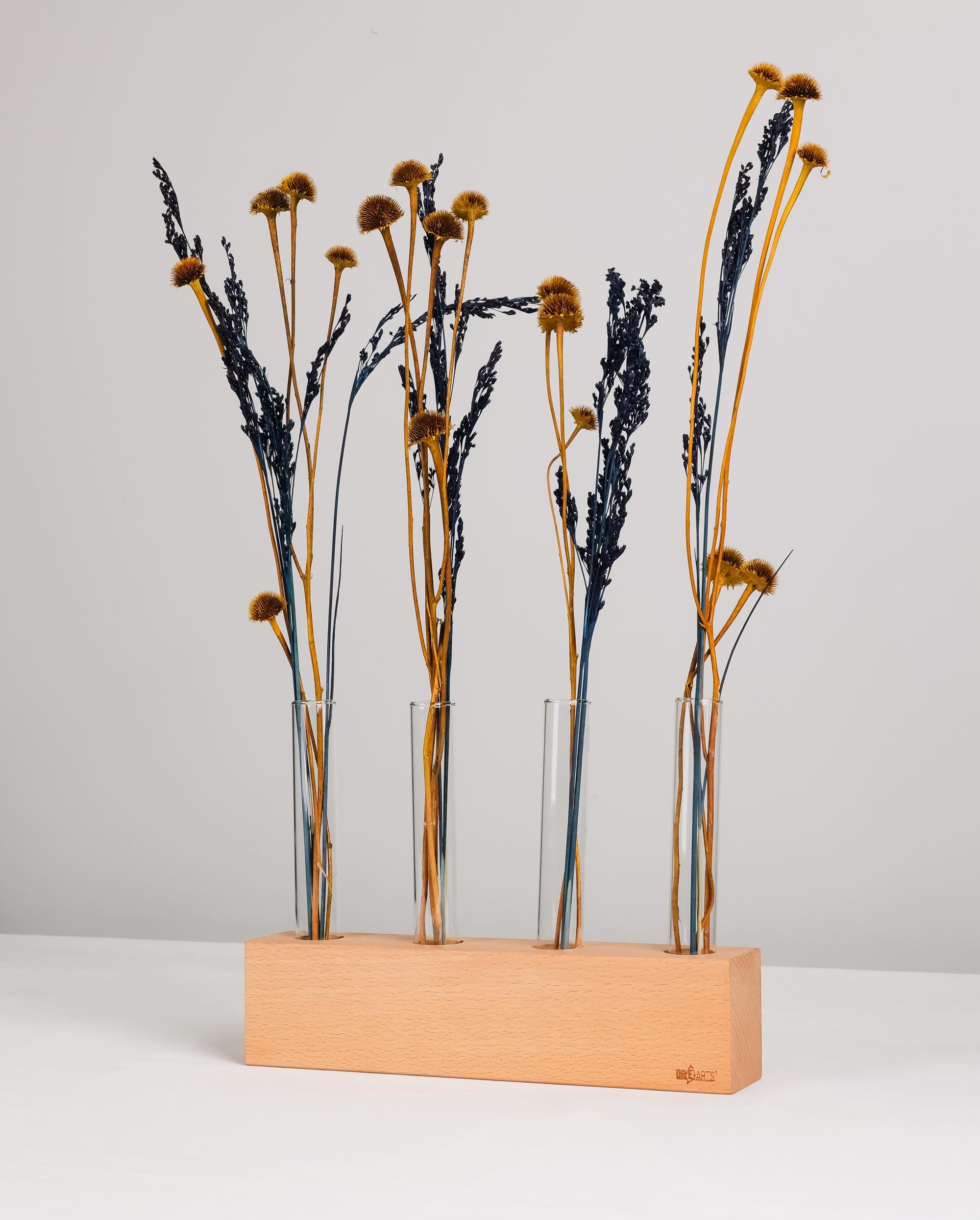 Modern Wooden Base Quadruple Dried Flower Arrangement - Etsy