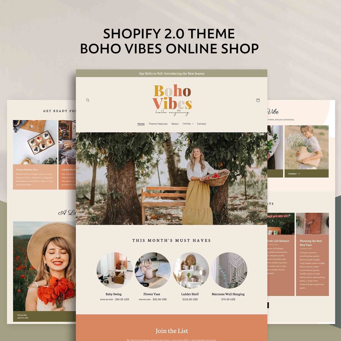 Boho Shopify Theme Website Template Shopify 2.0 Simple Bold Classic ...