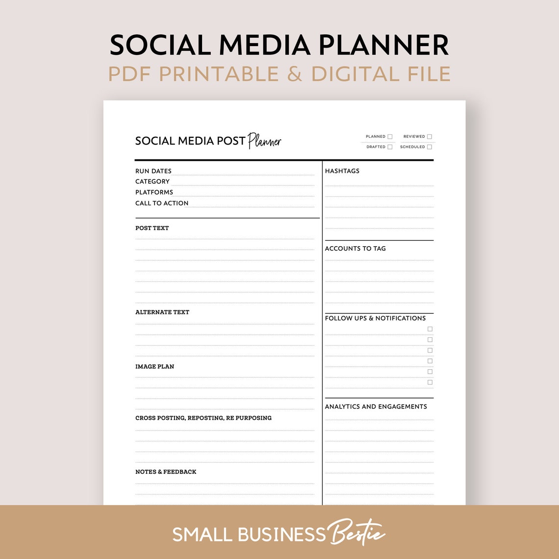 Social Media Post Planner Page Digital and Printable Business Organizer ...