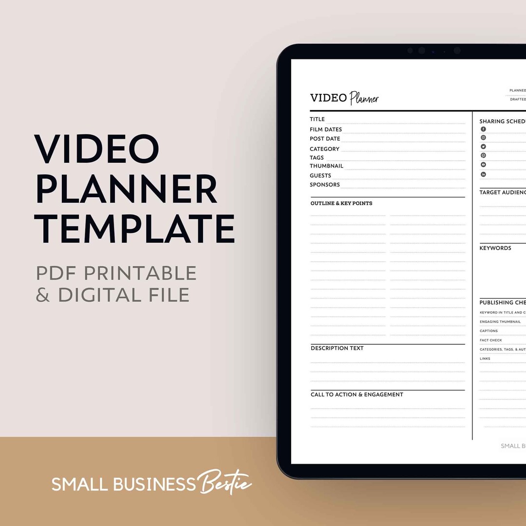Video Planner Page | Digital + Printable Business Organization ...
