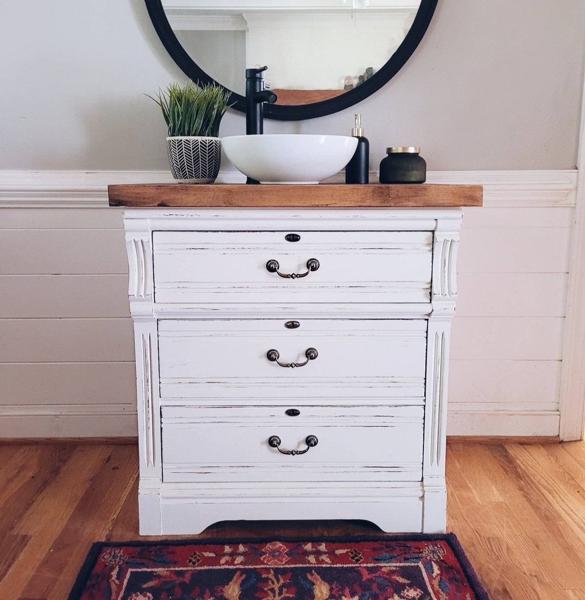 Custom Vanity With Butcher Block Top - Etsy
