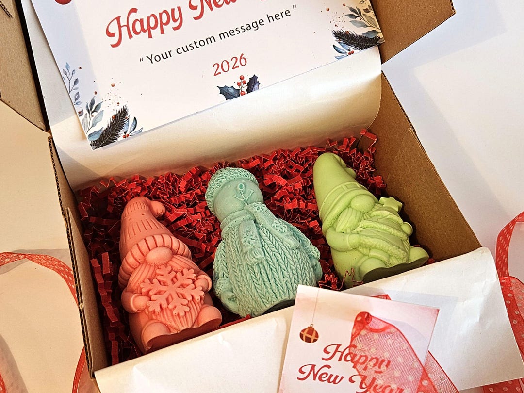 Happy New Year Soap Gift Box. Elf / Dwarf and Snowman Shaped Scented ...