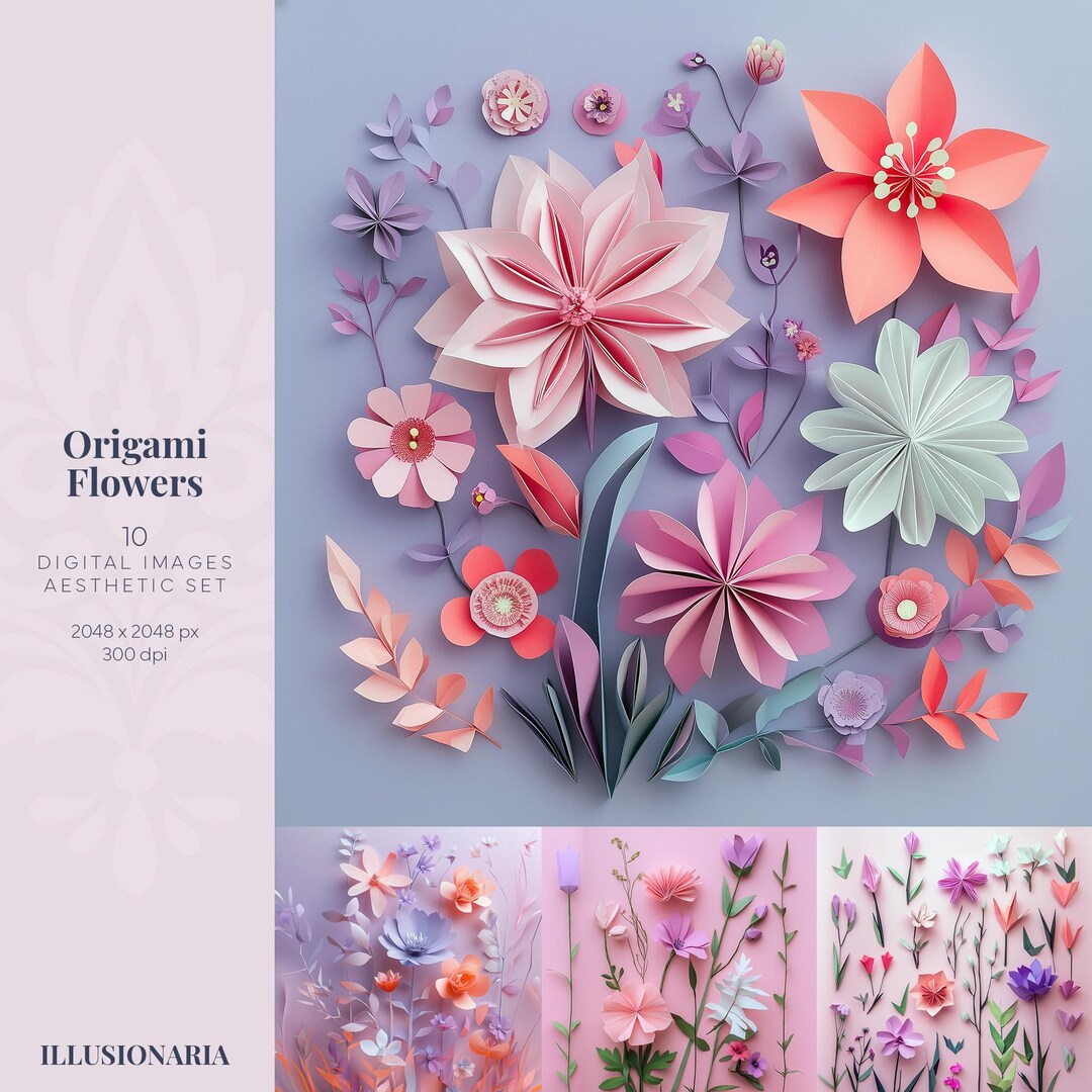 Origami Flowers Clipart Image Set, Flower Bundle, Floral Lovers ...
