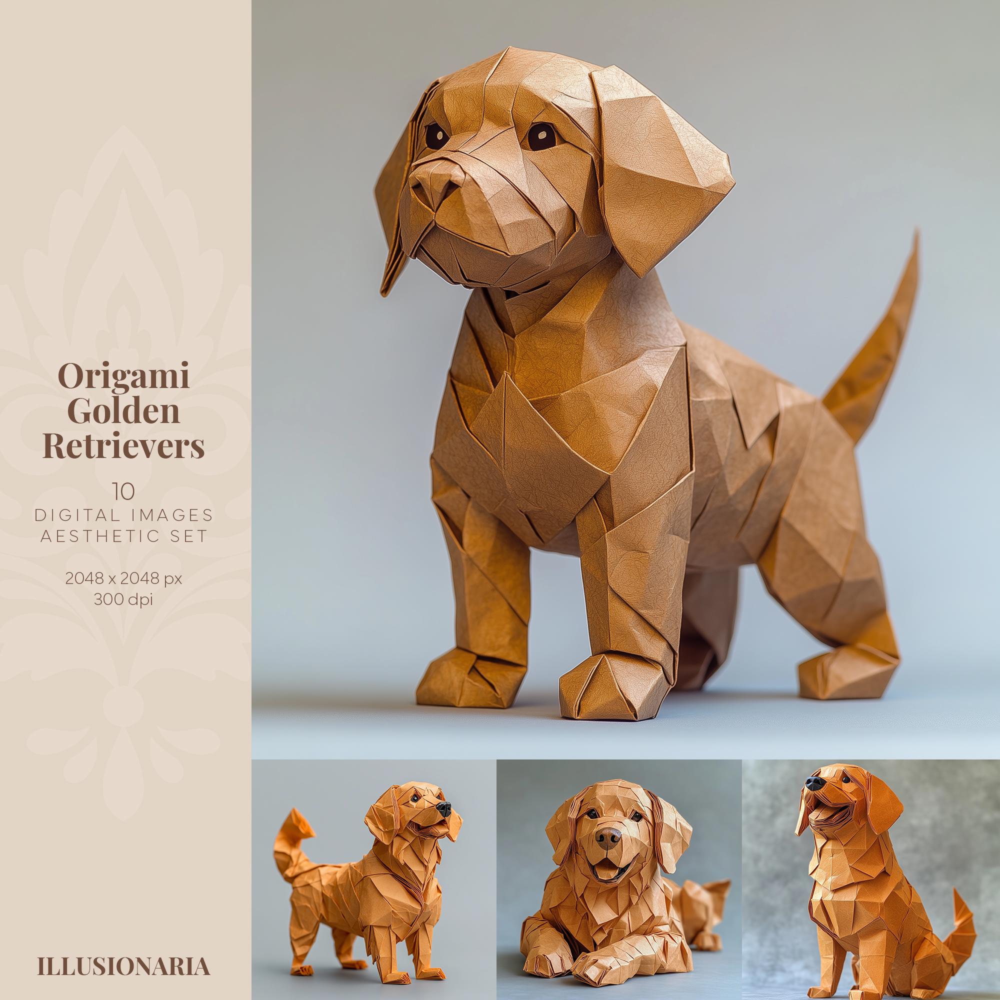 Origami Golden Retriever Dog Clipart Image Set, Dog Bundle, Dog Lovers ...