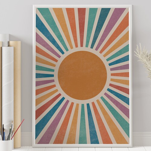 Digital Print Retro Sun Printable Wall Art Nursery Boho - Etsy