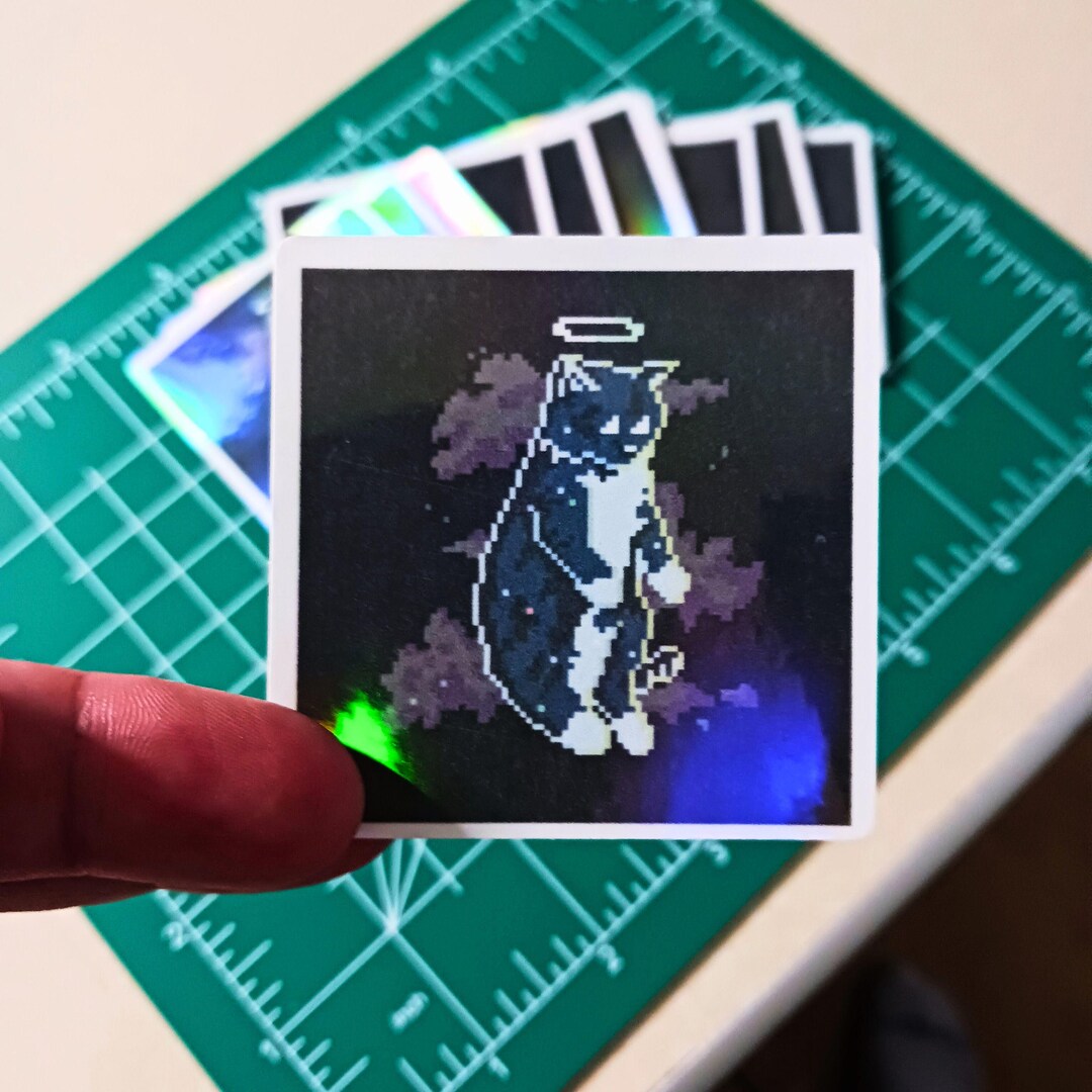 C0SM0 // Fantasy Space Kitten Pixel Art HOLO-STICKER - Etsy