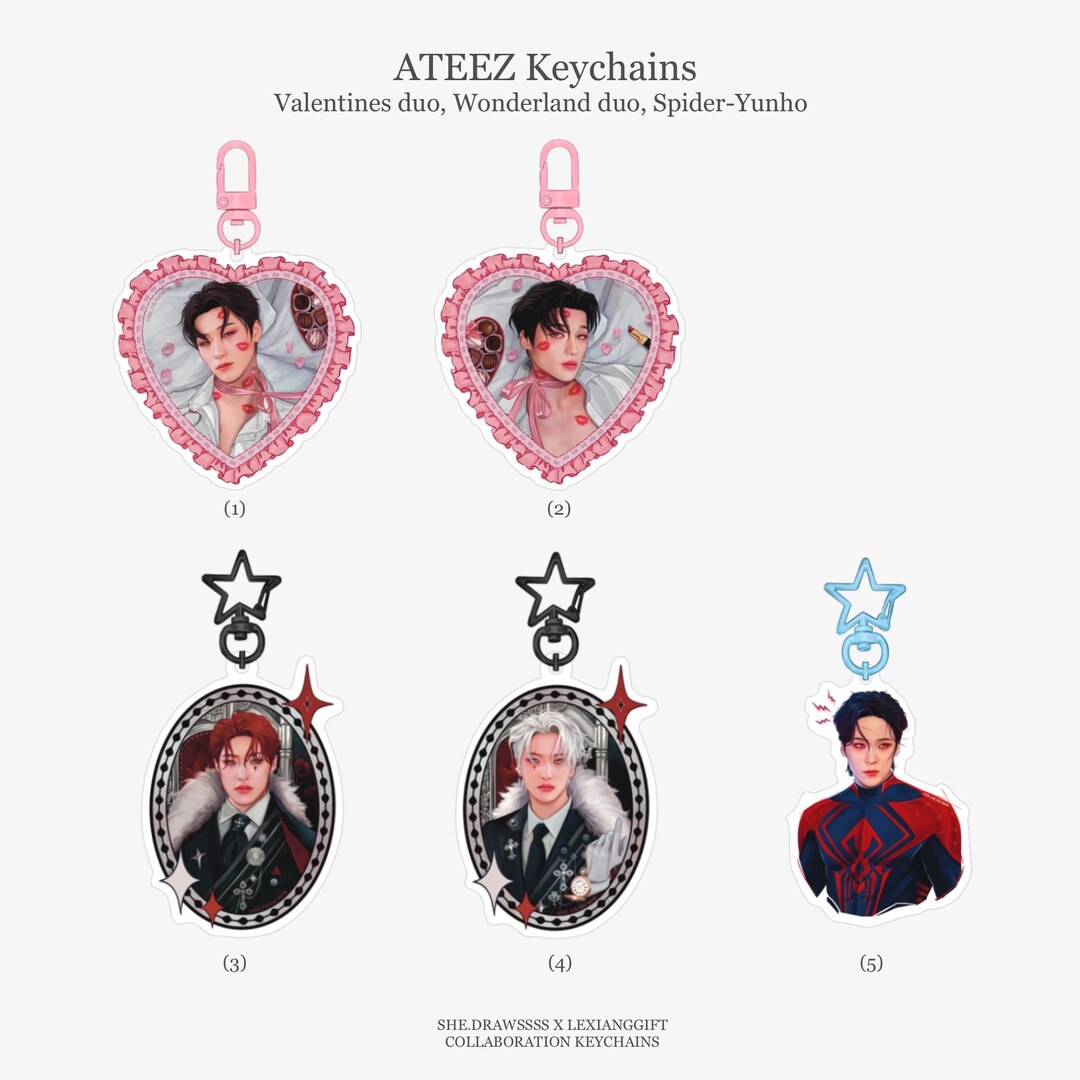 Ateez Keychains - 2.5 Inch Double Sided Acrylic Epoxy Charm Keychain ...
