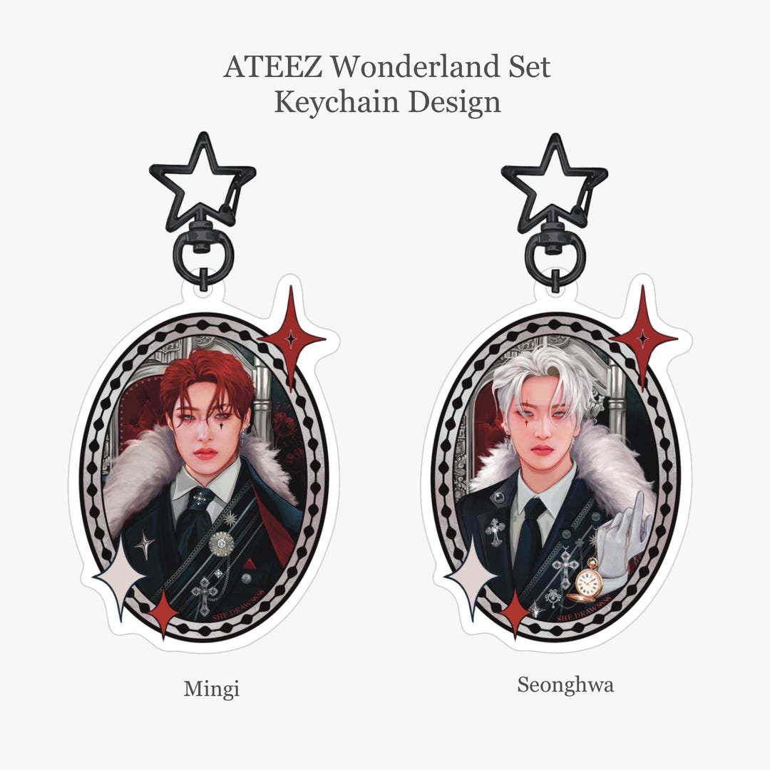 Ateez Wonderland Keychains - 2.5 Inch Double Sided Acrylic Epoxy Charm ...