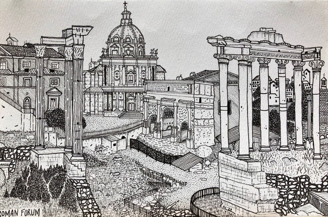 Roman Forum | 6x9 Inch Hand-drawn Illustration - Etsy