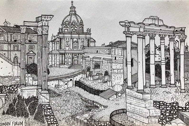 Roman Forum | 6x9 Inch Hand-drawn Illustration - Etsy