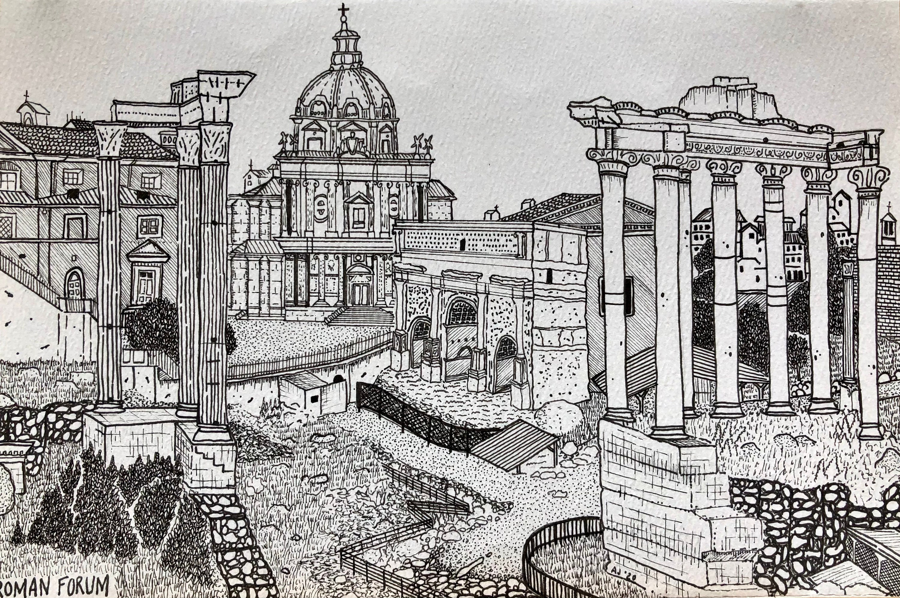 Roman Forum | 6x9 Inch Hand-drawn Illustration - Etsy