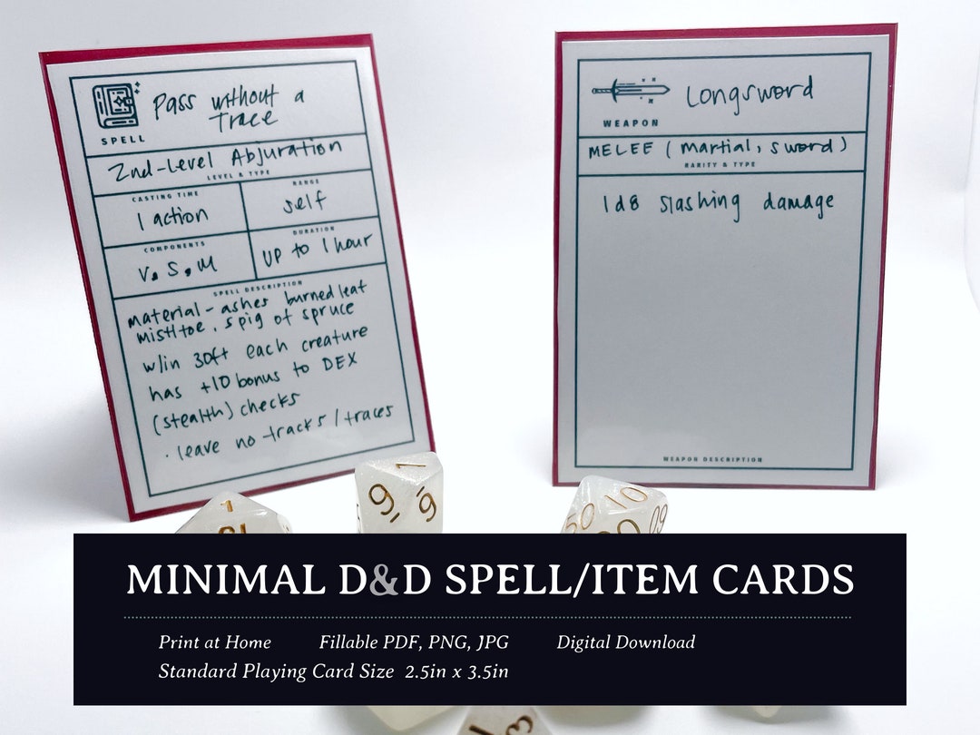 Minimal D&D Spell Cards and Item Cards | Dnd Gifts, Dnd Spell Cards ...