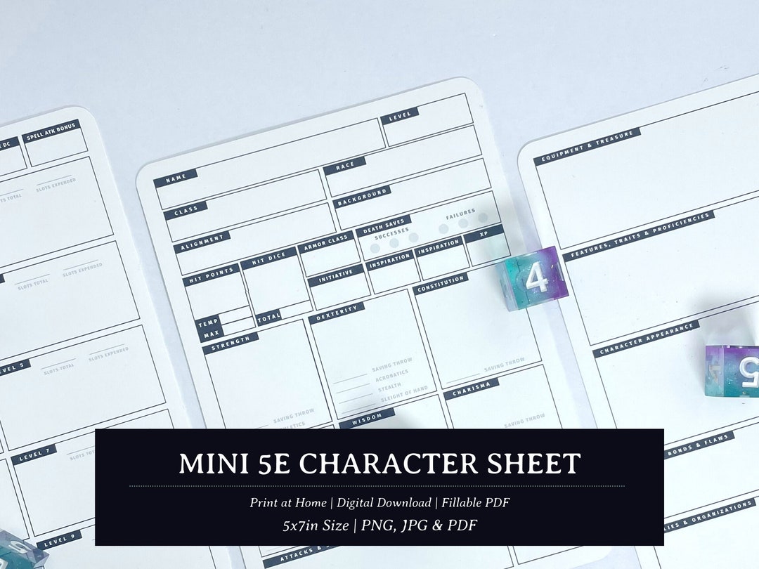 Mini 5e Dnd Character Sheets | Digital Download Fillable PDF - Etsy