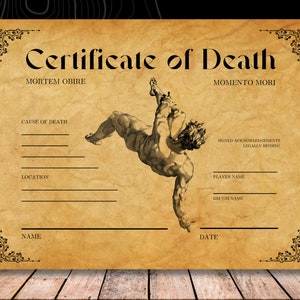 Dnd Character Death Certificates, TTRPG, Dungeons and Dragons, Dungeon ...