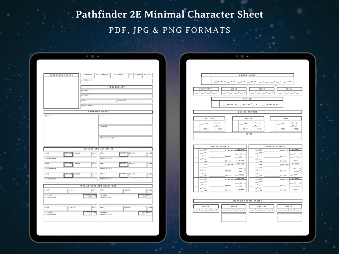 Pathfinder 2e Minimal Character Sheet Ttrpg Character - Etsy