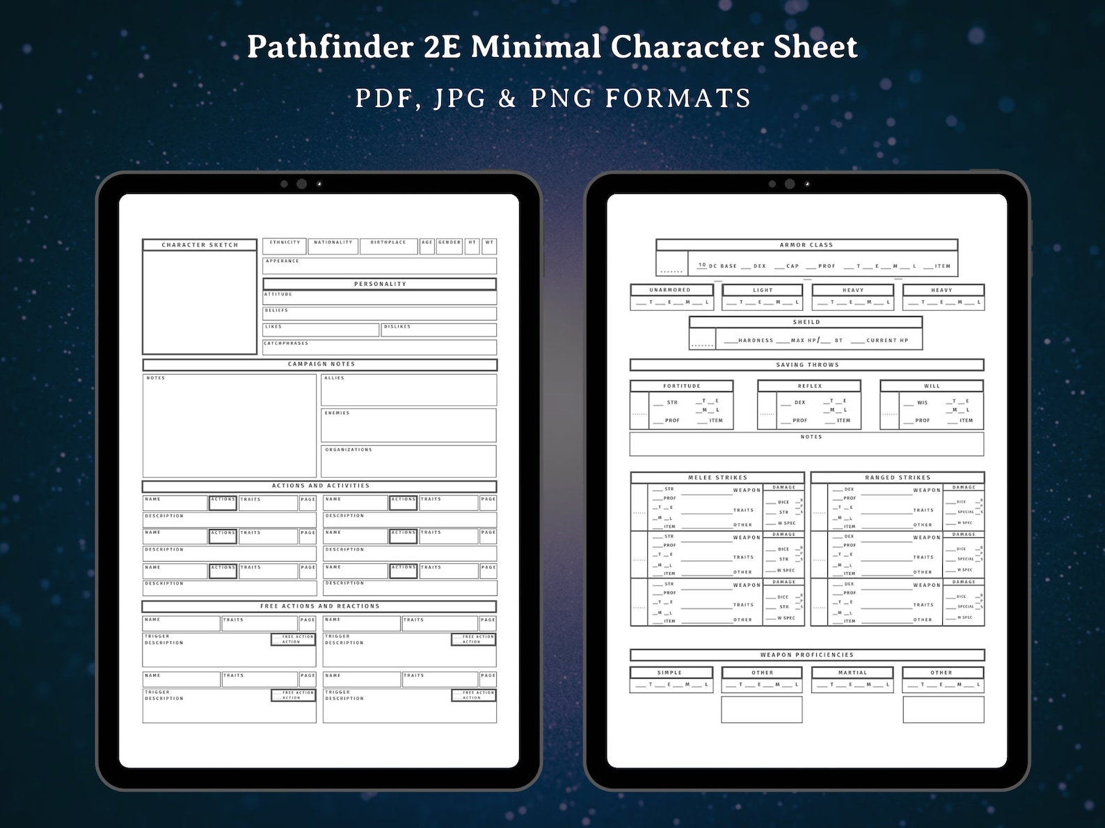 Pathfinder 2e Minimal Character Sheet Ttrpg Character - Etsy