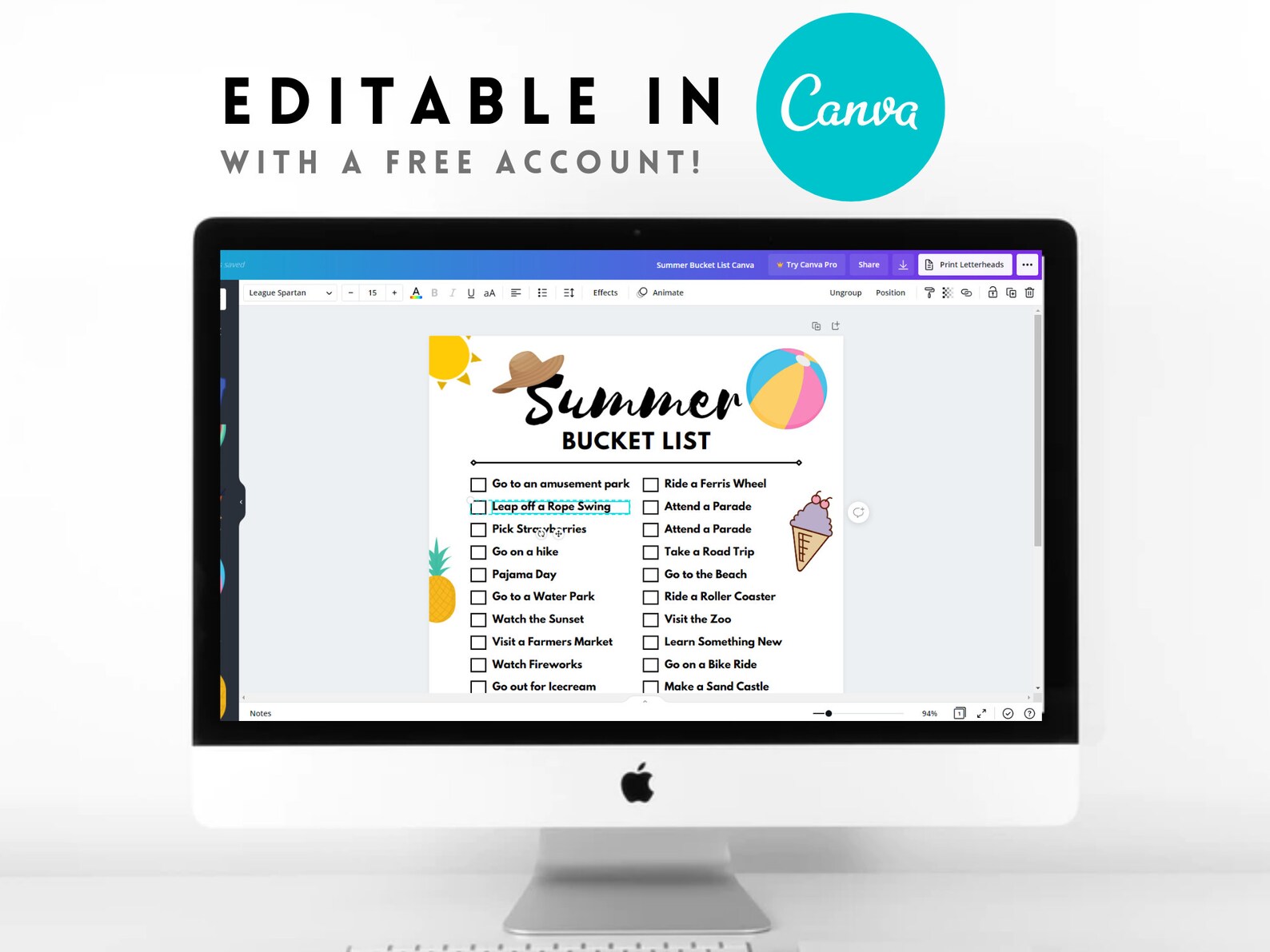 Summer Bucket List Printable Canva Template Summer Outdoors | Etsy