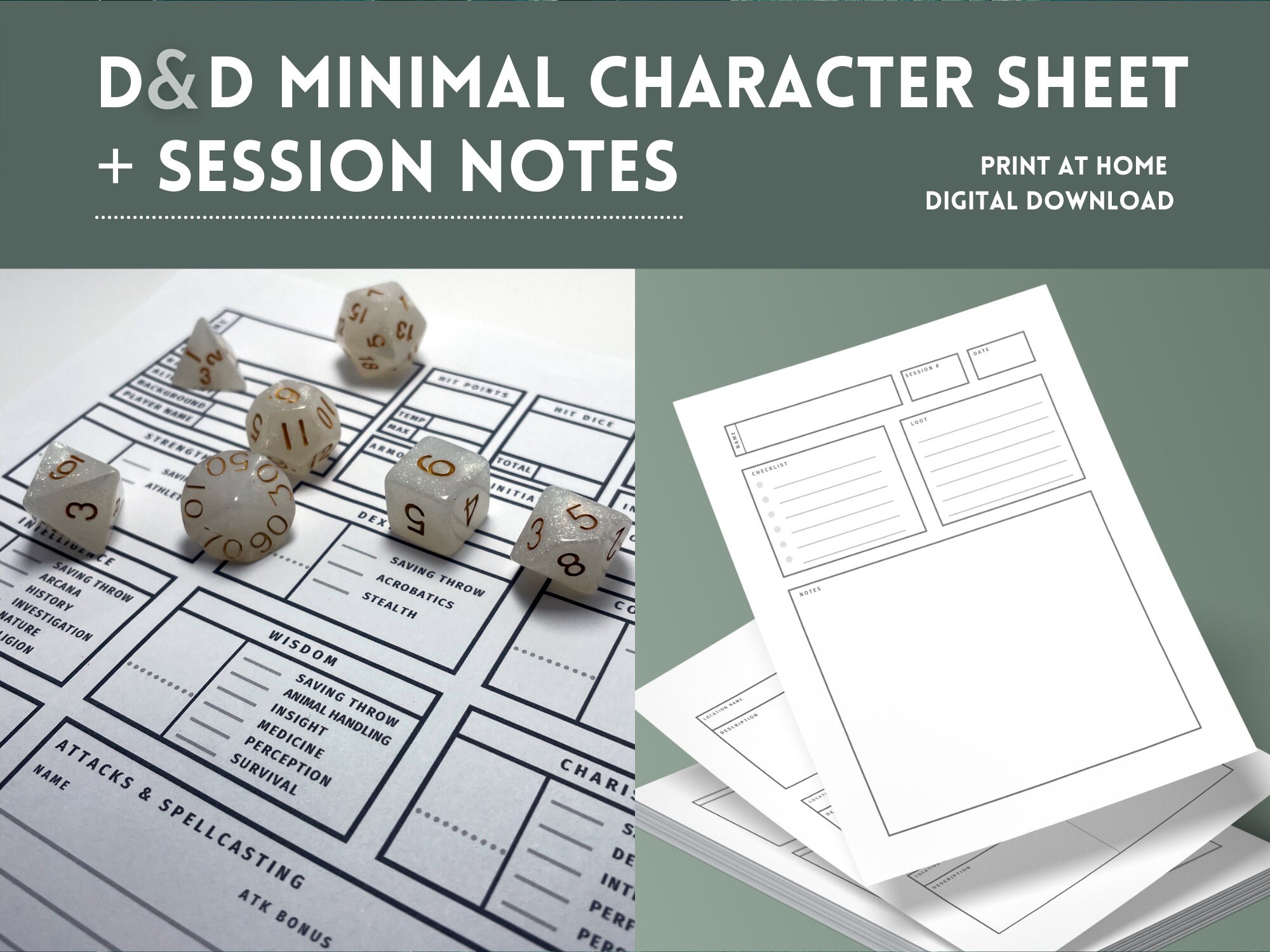 Dnd Character Sheet and Dnd Session Notes Dungeons and | Etsy Canada