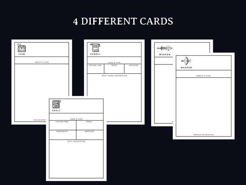 Minimalist Dnd Spell and Item Cards | Printable Fillable PDF - Etsy
