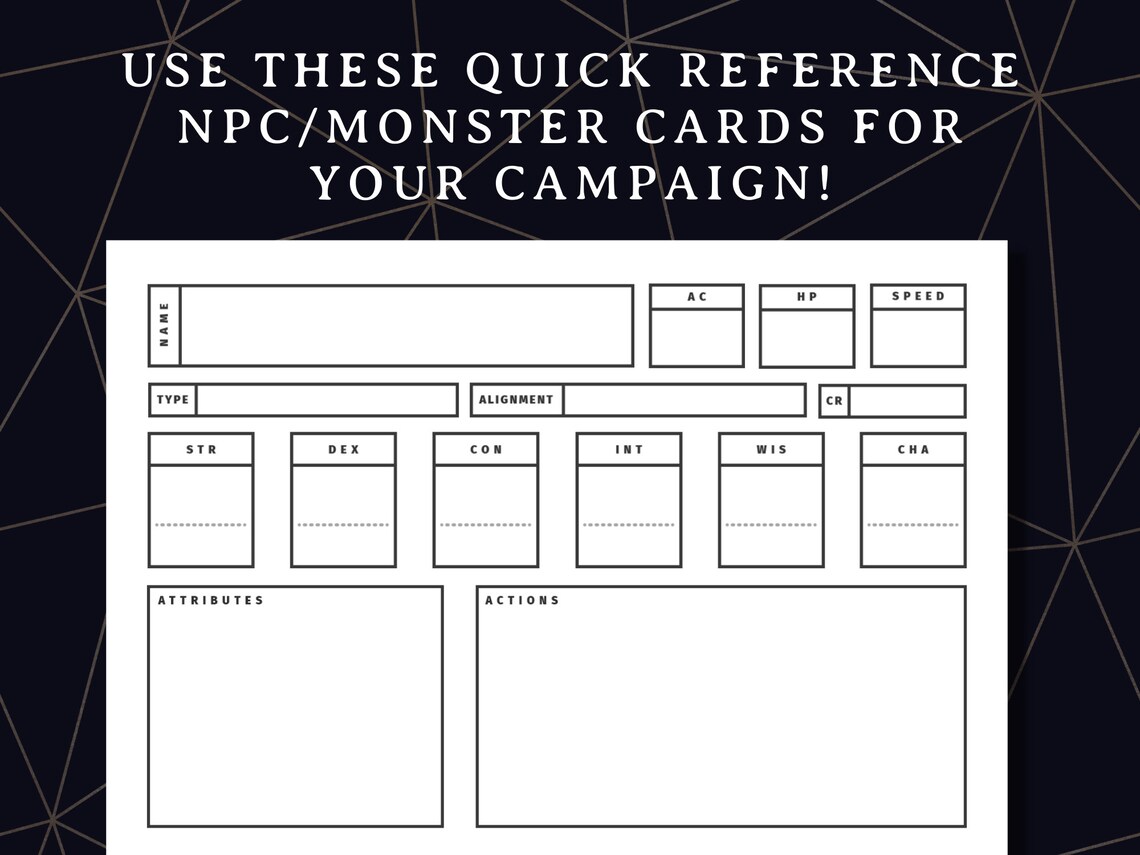 D&D NPC and Monster Cards Fillable Pdfdnd Giftsdnd - Etsy Canada