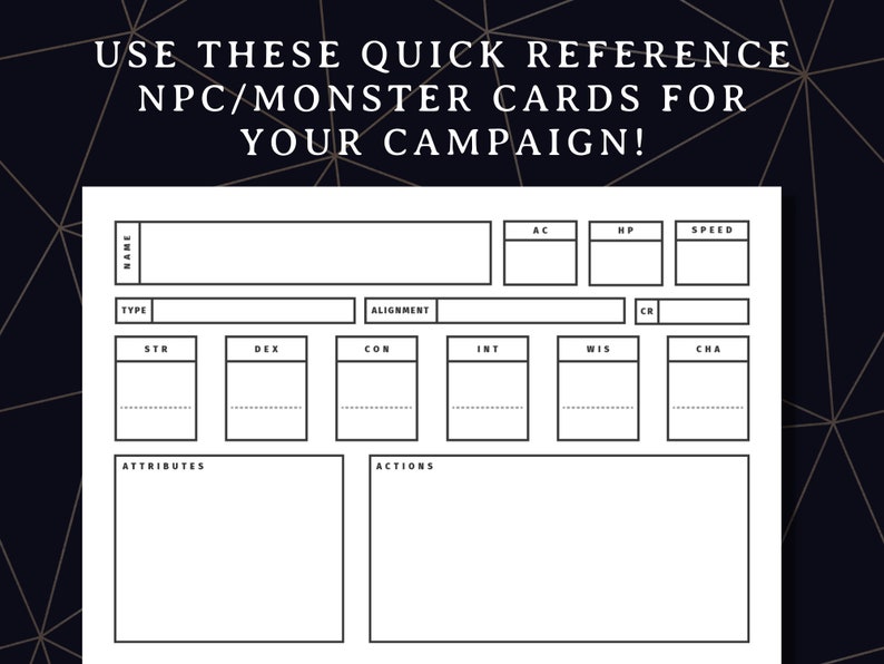 D&D NPC and Monster Cards Fillable Pdfdnd Giftsdnd - Etsy Canada