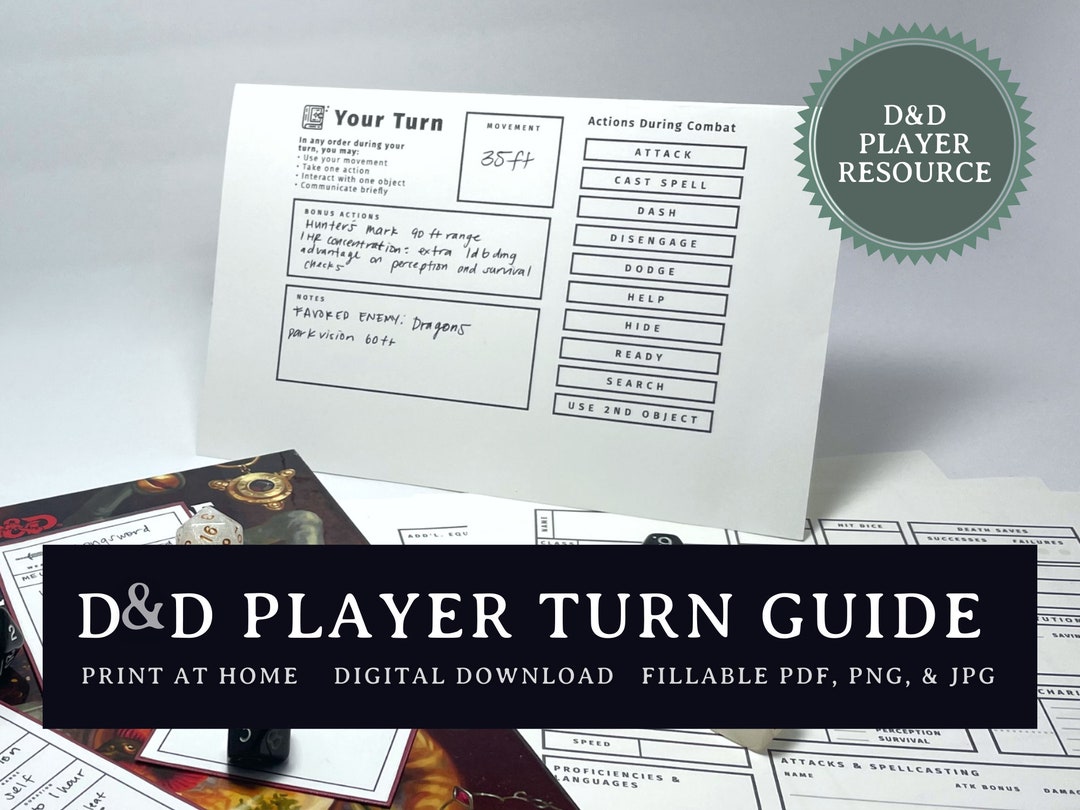 D&D Player Turn Guide: Minimalist Cheat Sheet (fillable PDF) - Etsy