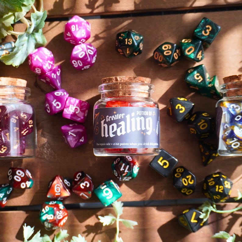 Mystery Potion Bottle Dice Set | 7-piece D&D Polyhedral Dice in Corked ...
