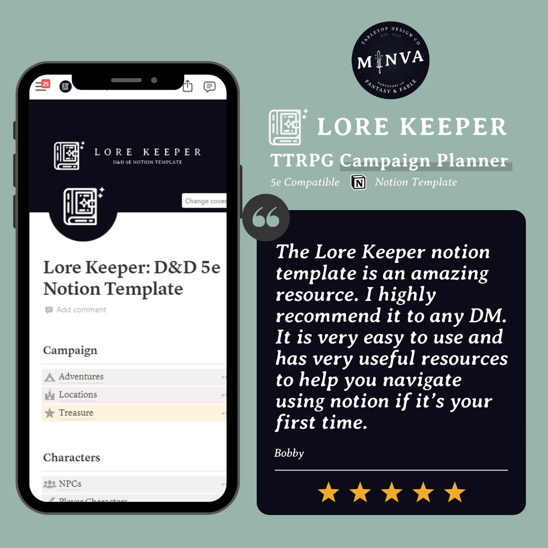 Lore Keeper 5e Notion Template: Dnd Campaign Planner (digital Download ...