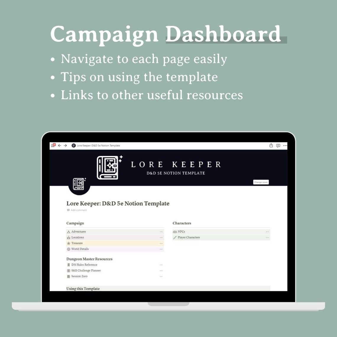 Lore Keeper 5e Notion Template: Dnd Campaign Planner (digital Download ...