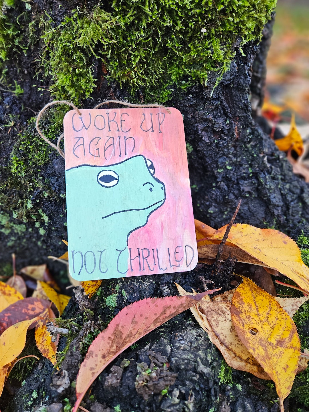 Woke up Again Not Thrilled Wood Burned Frog Sign, Pyrography, Frog ...