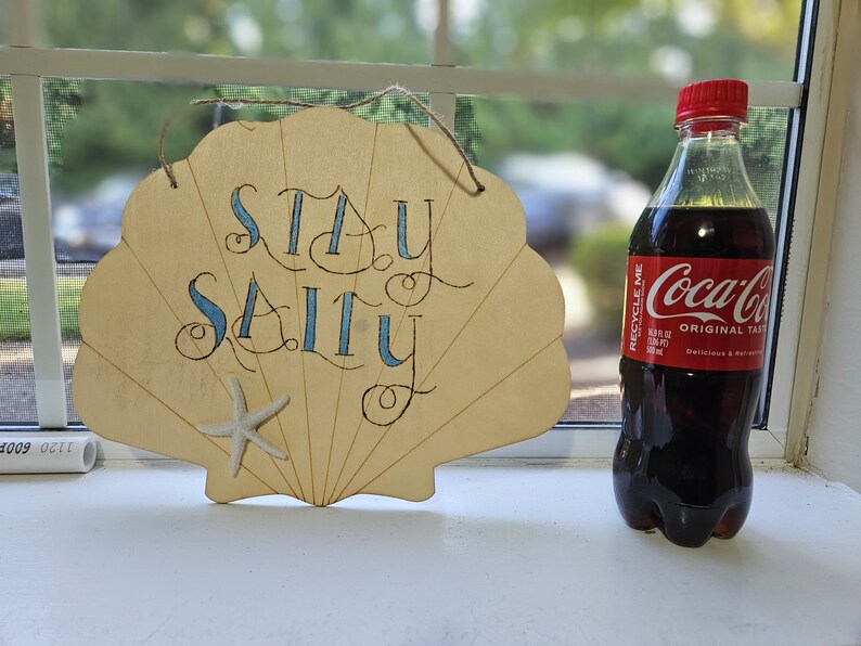 Stay Salty Wood Burned Sea Shell Sign With Starfish - Etsy