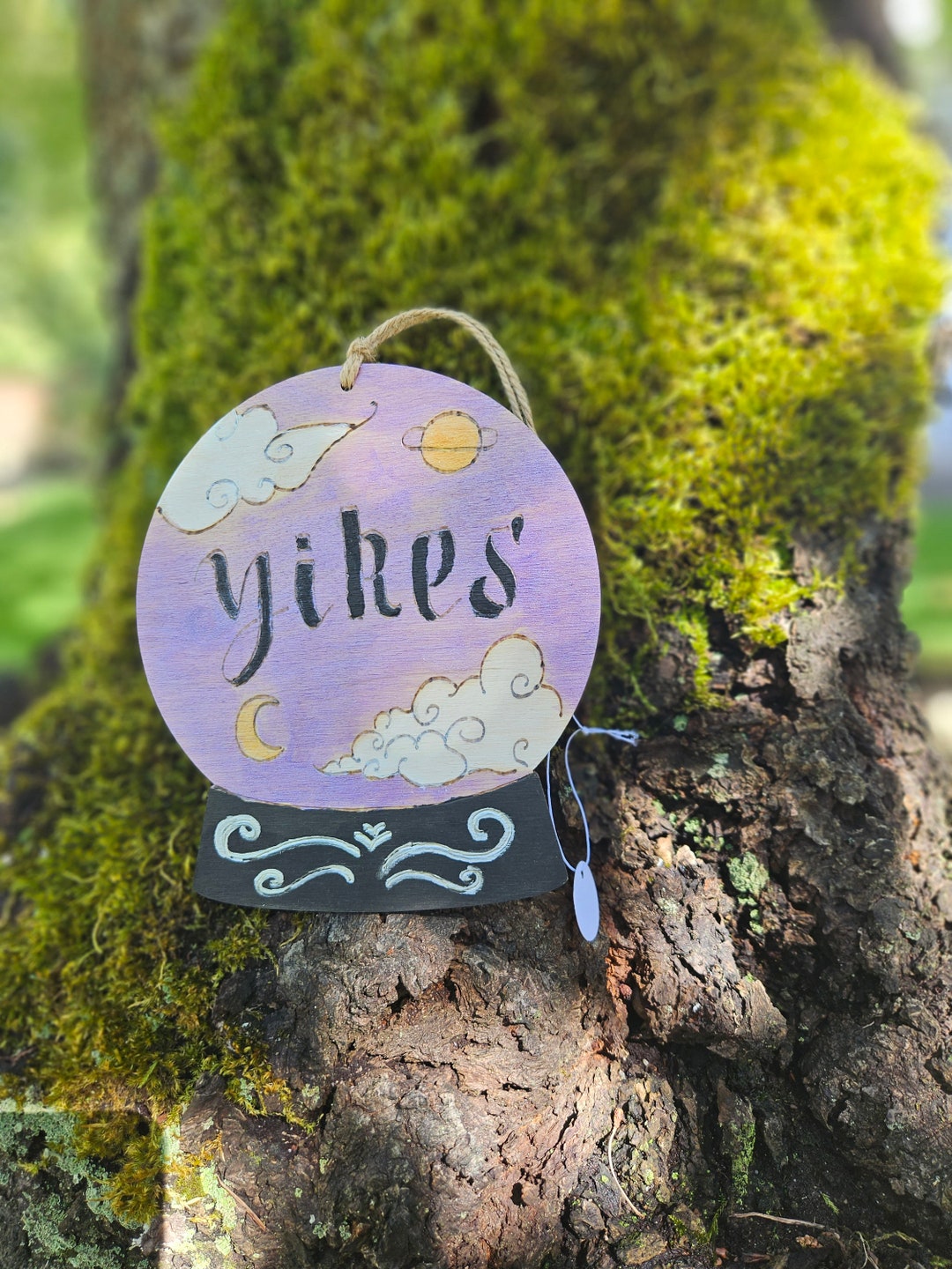 Yikes Wood Burned Crystal Ball Sign, Pyrography, Fortune Telling Decor ...