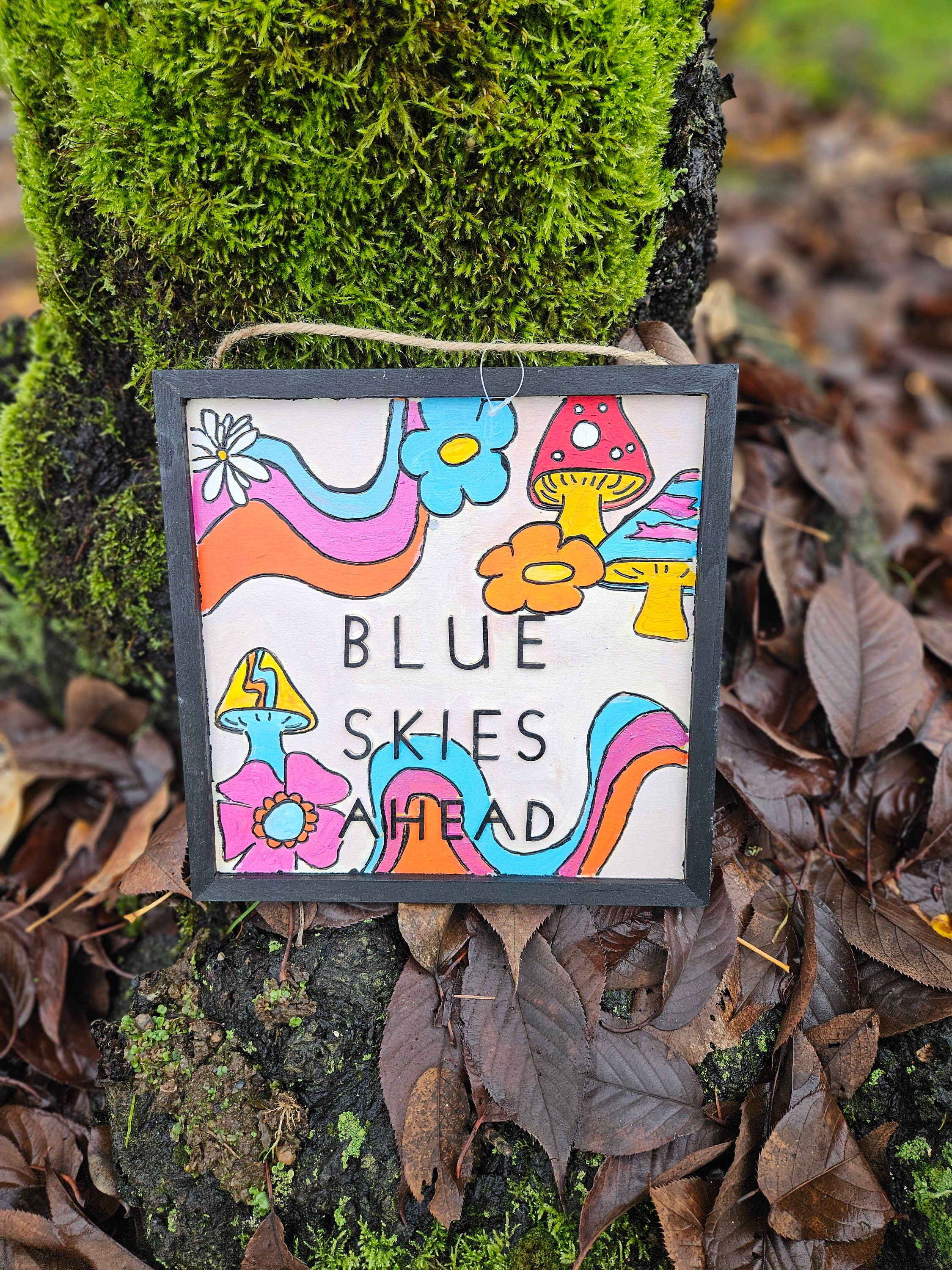 Blue Sky's Ahead Wood Burned Sign, Pyrography, Retro, Groovy, Hippy ...