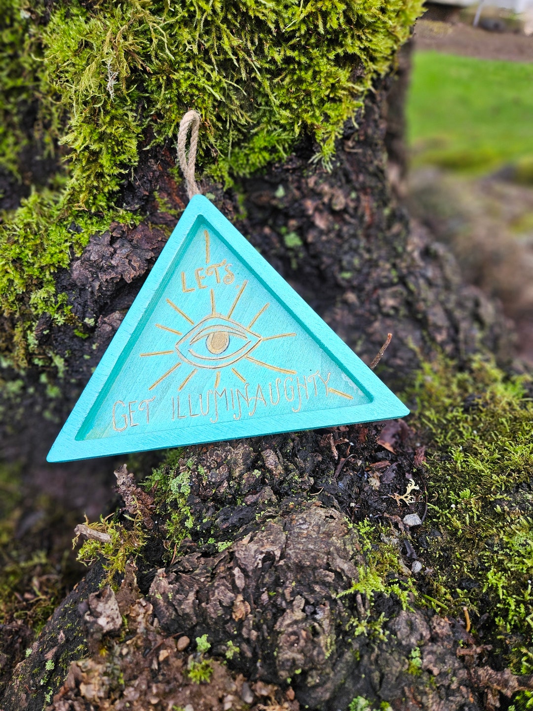 Let's Get Illuminaughty Wood Burned Sign, Pyrography, Triangle Decor ...