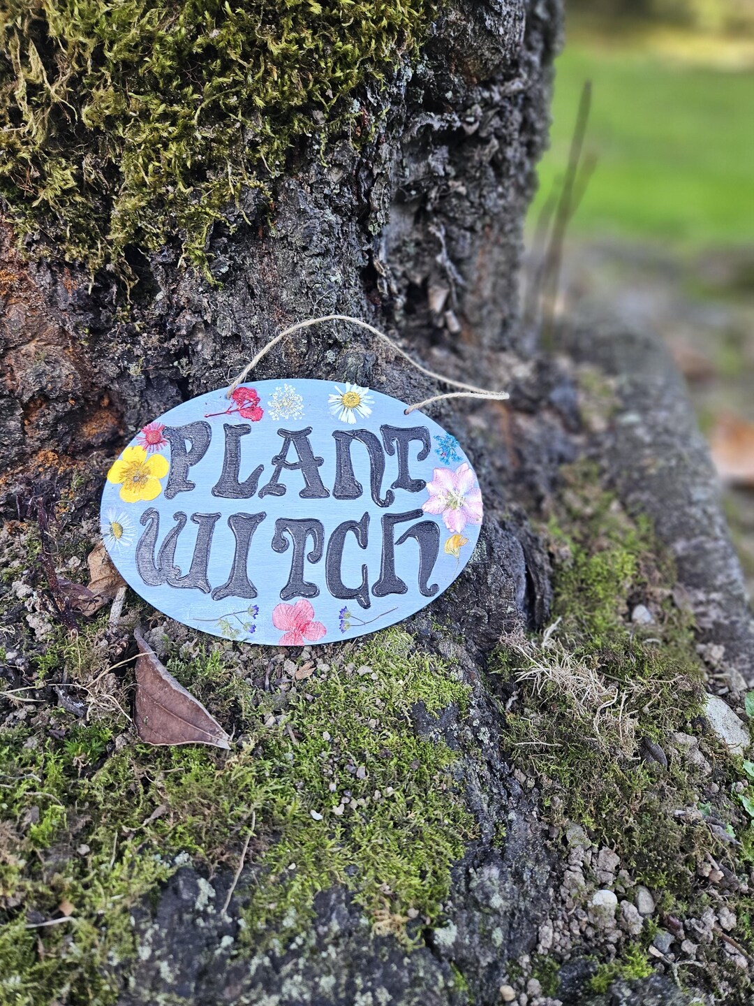Plant Witch Wood Burned Sign, Pyrography, Pressed Flower Art, Floral ...