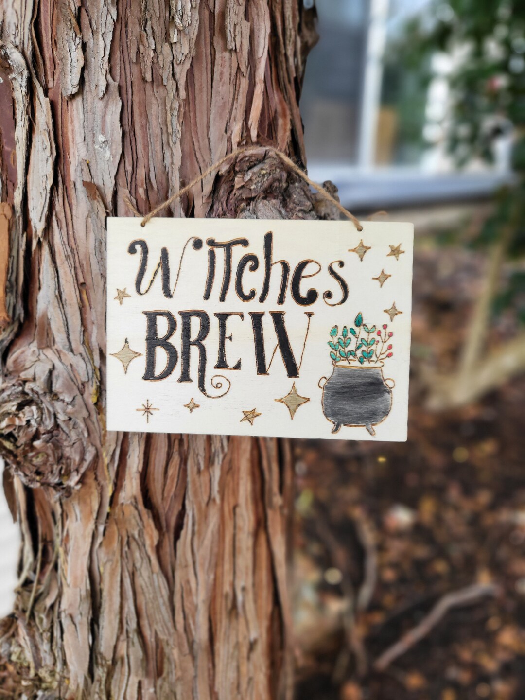 Witch's Brew Wood Burned Sign Caldron and Herbs, Pyrography, Kitchen ...