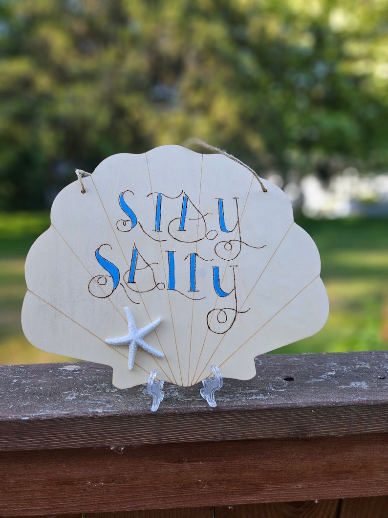 Stay Salty Wood Burned Sea Shell Sign With Starfish - Etsy