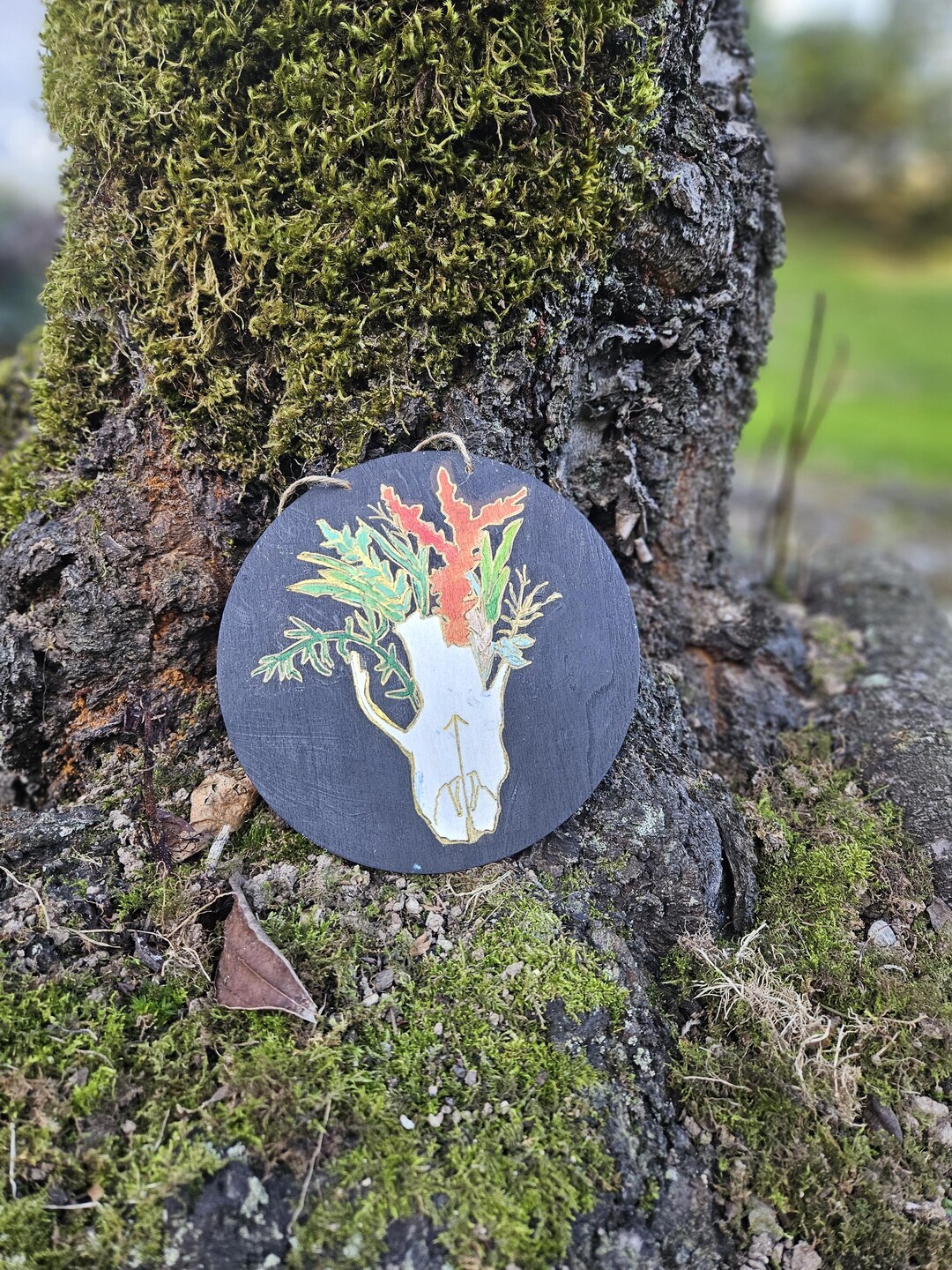 Cow Skull and Plants Wood Burned Sign, Pyrography, Curios, Oddity ...