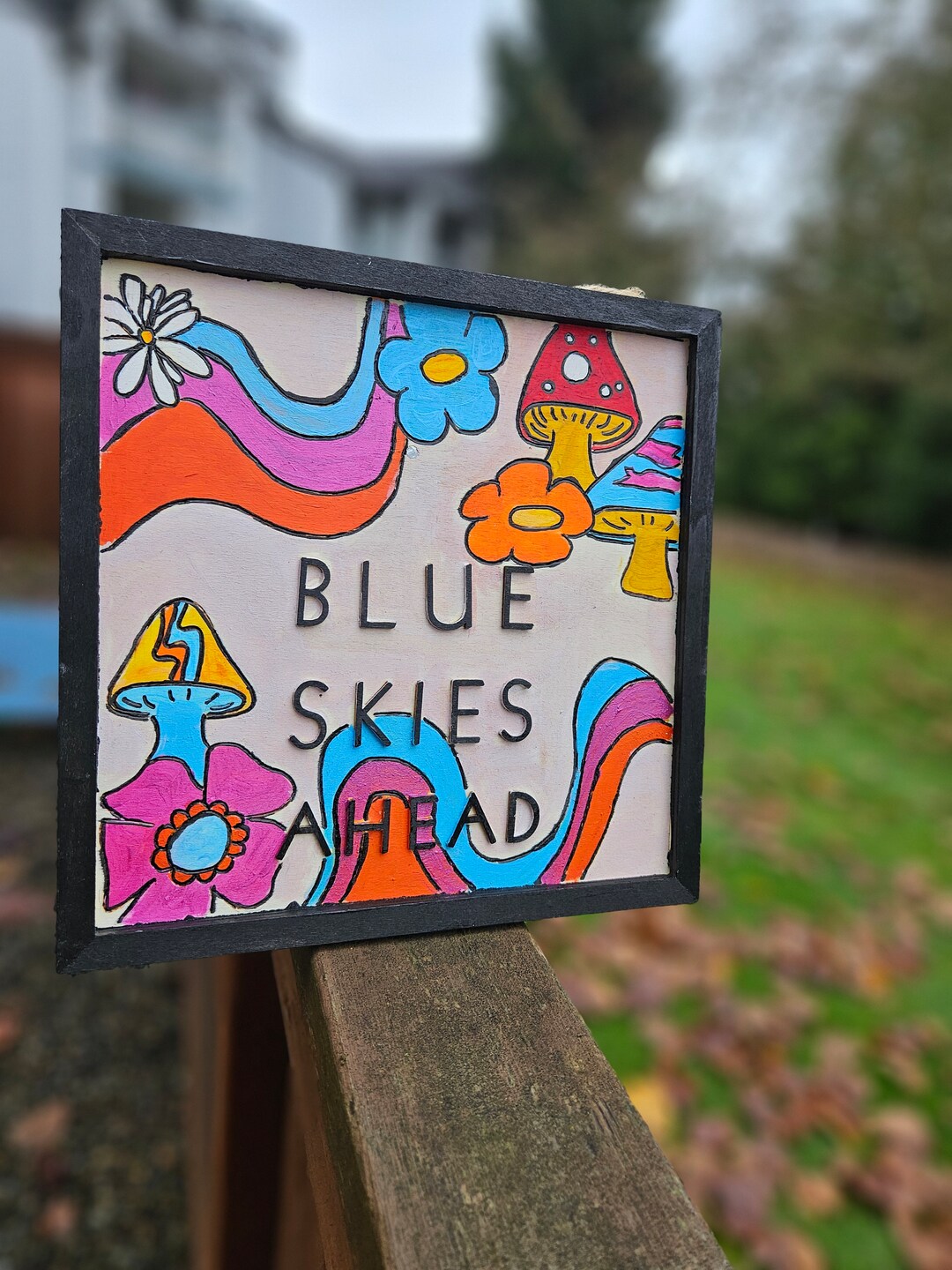 Blue Sky's Ahead Wood Burned Sign, Pyrography, Retro, Groovy, Hippy ...