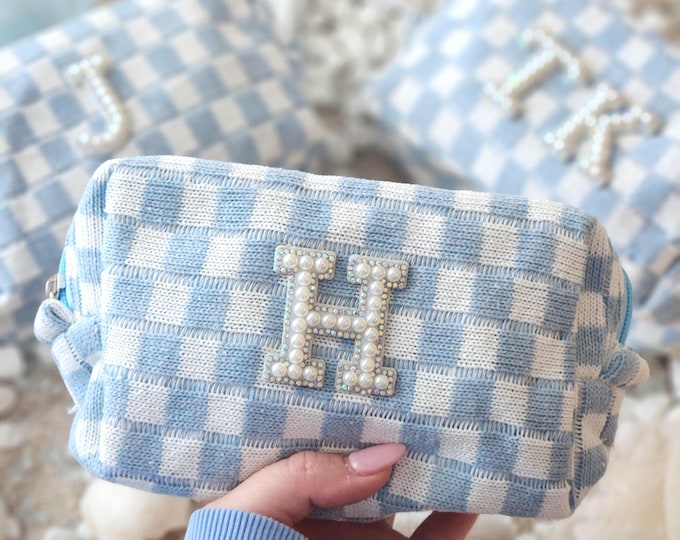 Light Blue Checkered Pouch, Coastal Bachelorette Party Favors, Checker ...