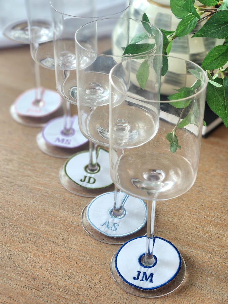 Personalized Wine Glass Charms | Embroidered Initial Drink Markers ...